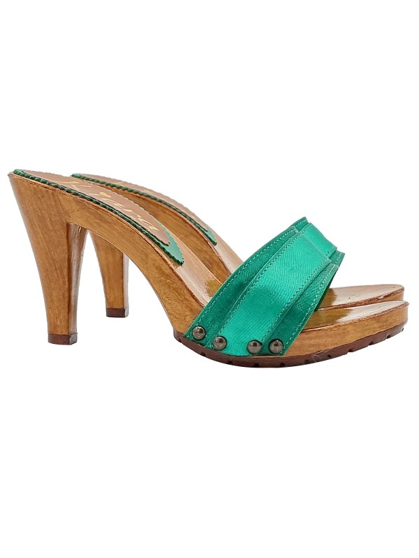Green Clogs with Satin Band and 9 cm Heel | Kiara Shoes quality