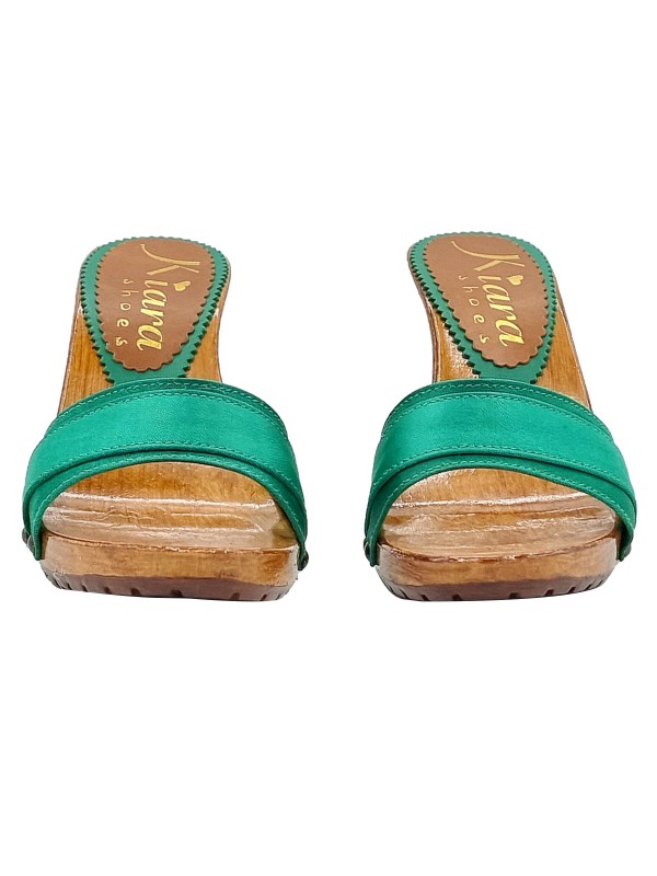 Green Clogs with Satin Band and 9 cm Heel | Kiara Shoes quality