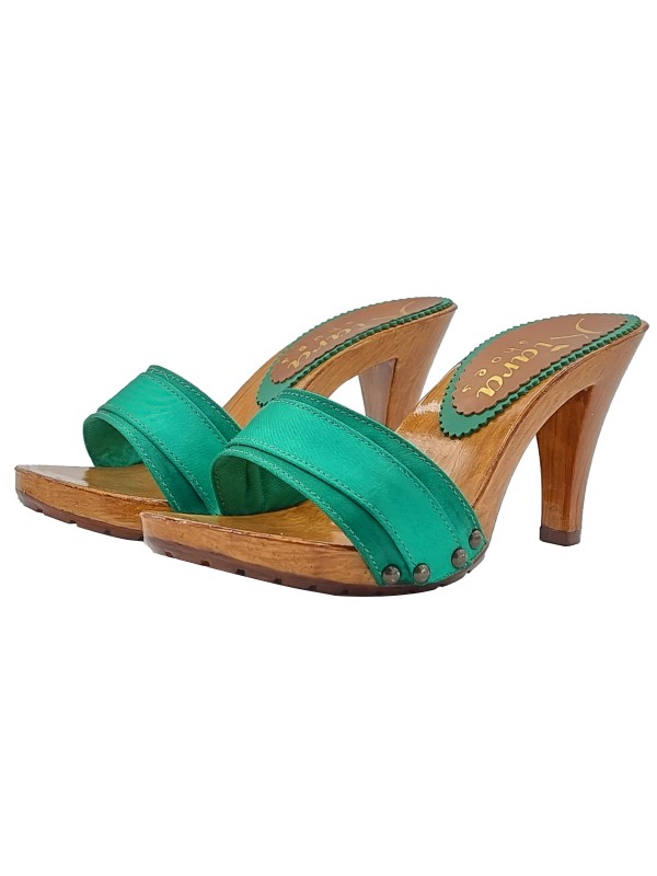 Green Clogs with Satin Band and 9 cm Heel | Kiara Shoes quality