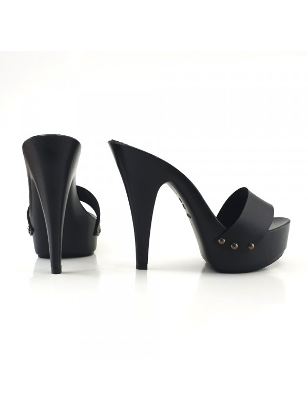 SANDALS Black | Black clogs with high heel and leather band | Kiara Shoes