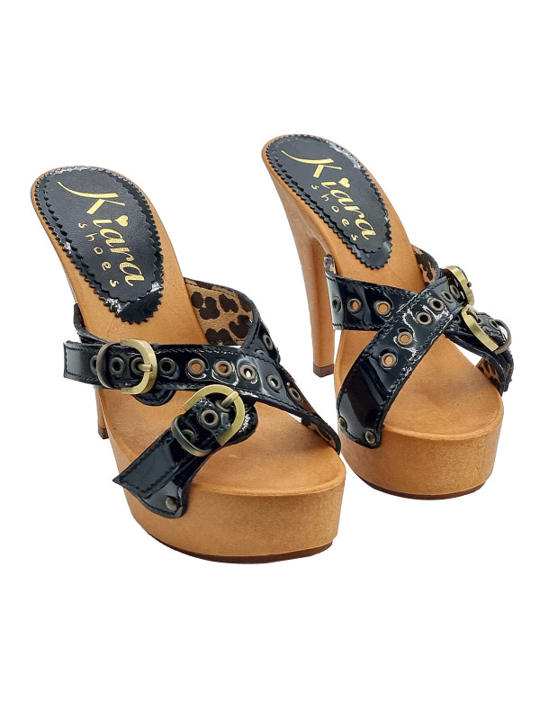 Plateau clogs with 13 cm heel and shiny patent leather bands - Made in ...